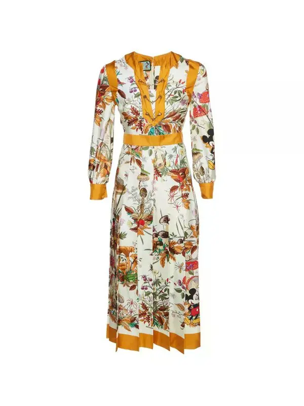 Gucci X Disney Floral-print Pleated Midi Dress - White
