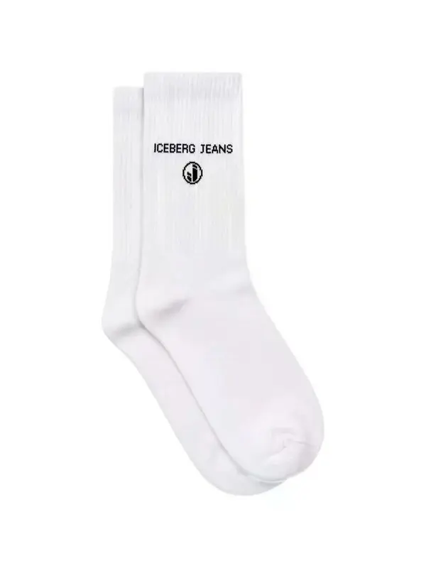 Iceberg Logo-intarsia Ribbed Socks - White
