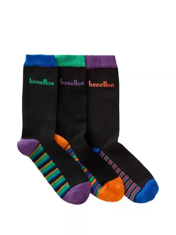 BENETTON Logo-embroidered Striped Socks Pack - Black