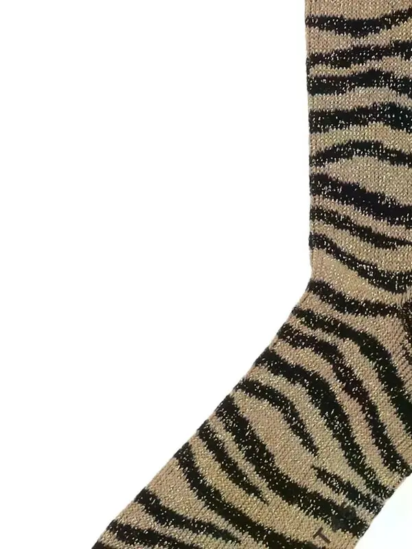 ANT45 Tiger Print Lurex Crew Socks - Neutrals