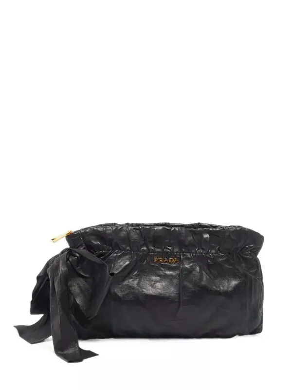 Prada Large Bow Leather Clutch Bag - Black