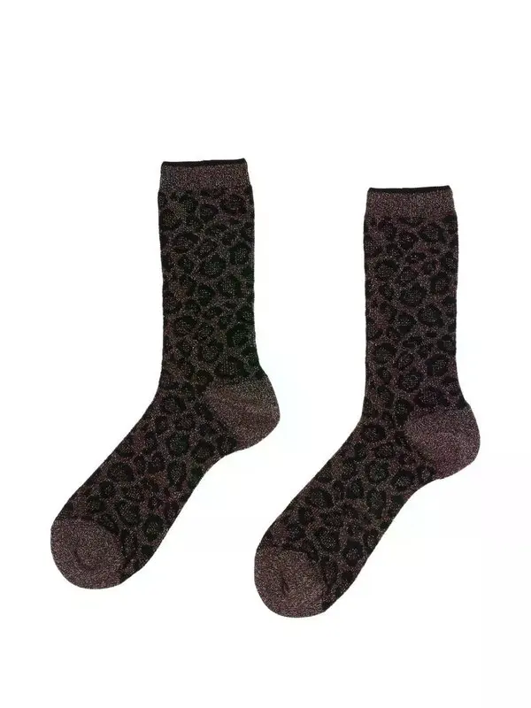 ANT45 Atene Leopard-print Socks With Metallic Thread - Brown