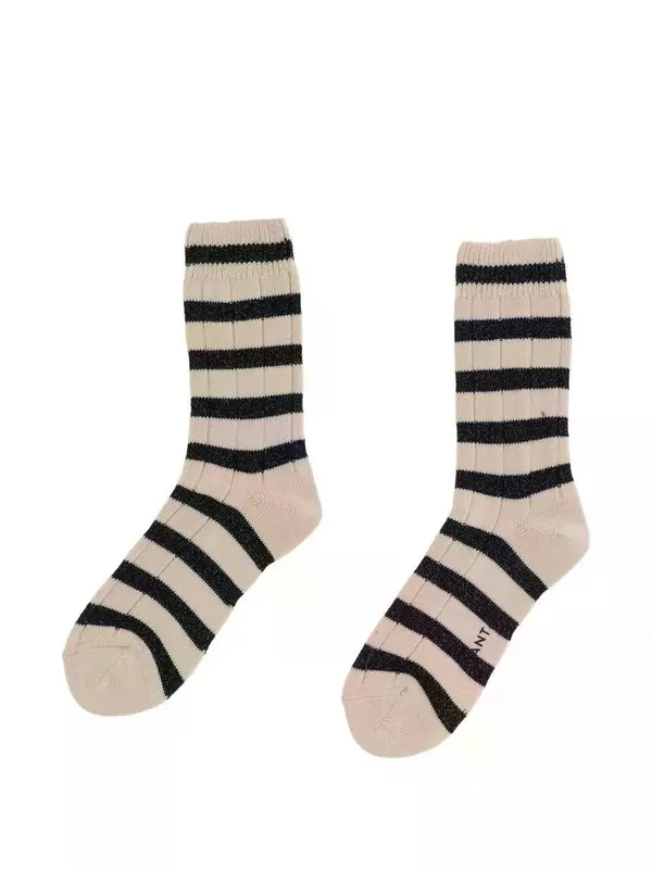 ANT45 Striped Crew Socks With Metallic Accents - Neutrals