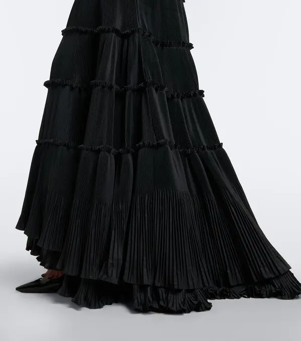 Blumarine Plissé Tiered Taffeta Maxi Skirt