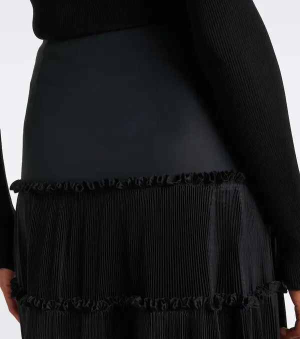 Blumarine Plissé Tiered Taffeta Maxi Skirt