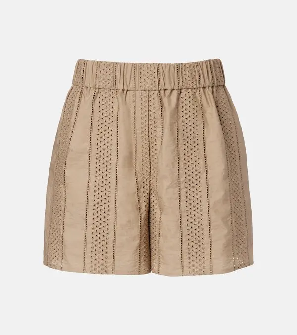 Brunello Cucinelli Broderie Anglaise Cotton-blend Shorts - Brown