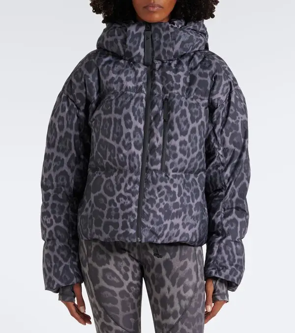 Adidas By Stella McCartney Hooded Leopard-print Puffer Jacket