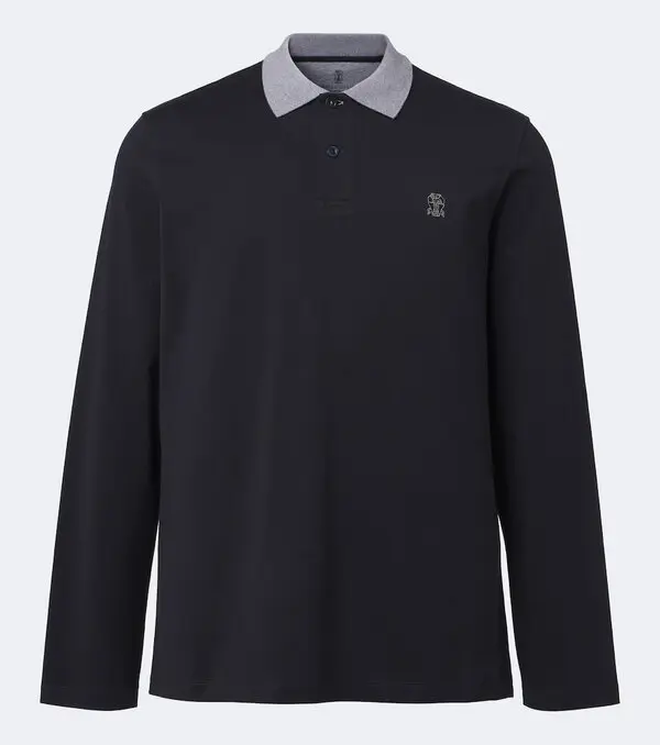 Brunello Cucinelli Logo Cotton Jersey Polo Shirt - Blue