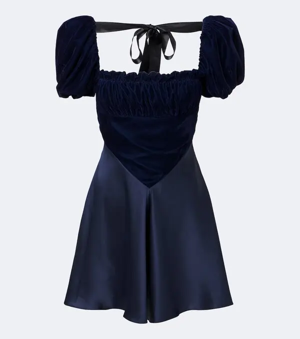 RODARTE Ruched Silk Satin And Velvet Minidress - Blue