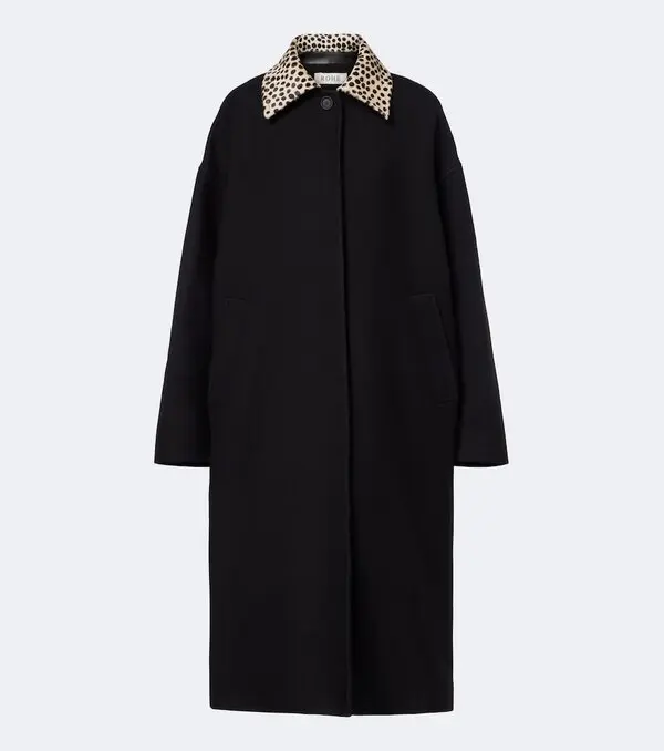 RÓHE Calf Hair-trimmed Virgin Wool Coat - Black