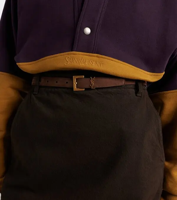 Saint Laurent Cassandre Suede Belt With Antique Gold Hardware