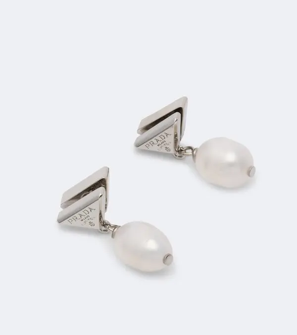 Prada Logo Pearl Drop Earrings