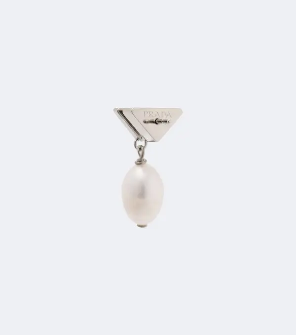 Prada Logo Pearl Drop Earrings