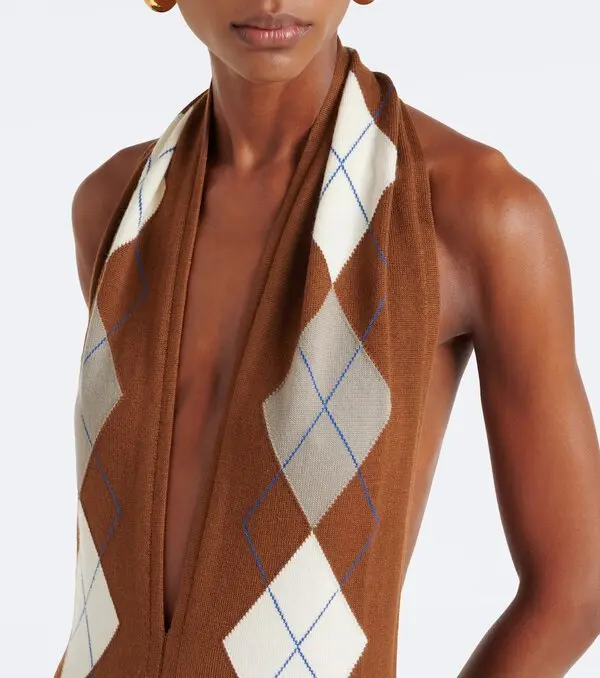 MUGLER Argyle Virgin Wool Bodysuit - Brown