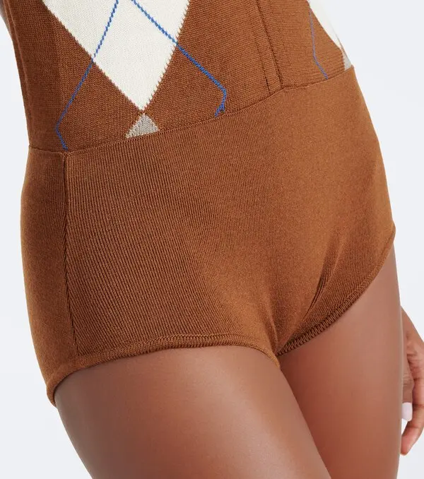 MUGLER Argyle Virgin Wool Bodysuit - Brown