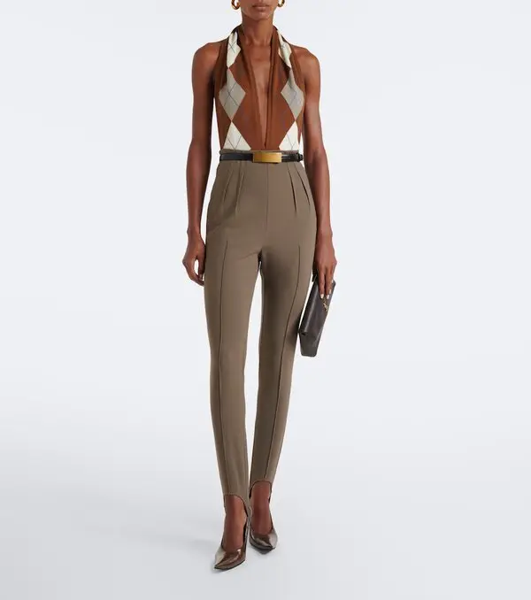 MUGLER Argyle Virgin Wool Bodysuit - Brown