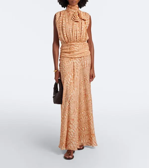 Johanna Ortiz Saffron Breeze Printed Silk Cocktail Dress