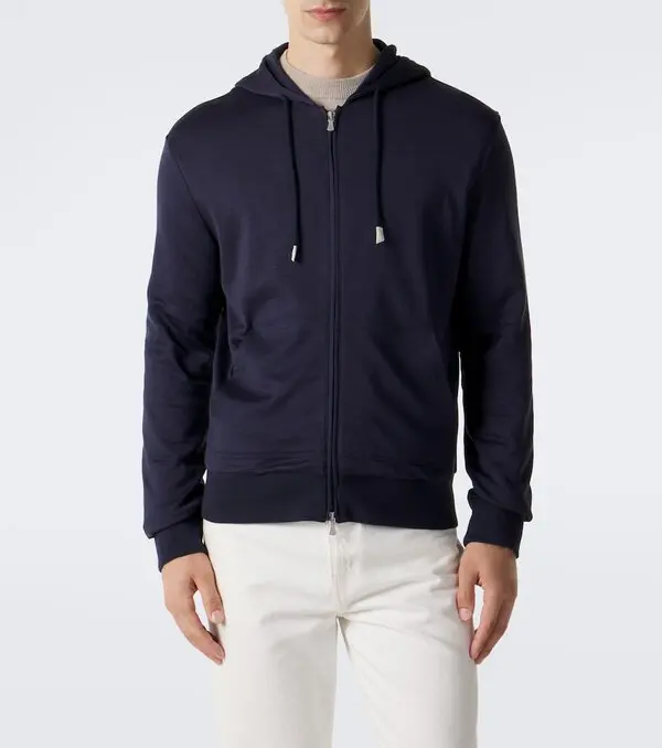 Eleventy Silk And Cotton-blend Zip-up Hoodie