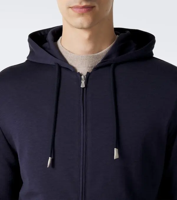 Eleventy Silk And Cotton-blend Zip-up Hoodie