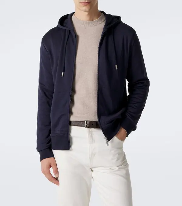 Eleventy Silk And Cotton-blend Zip-up Hoodie