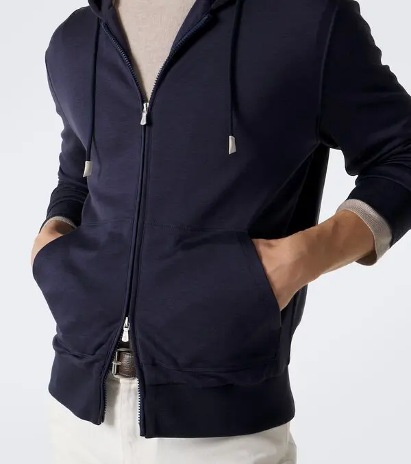 Eleventy Silk And Cotton-blend Zip-up Hoodie