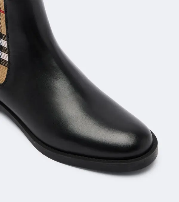 Burberry Check Leather Chelsea Boots