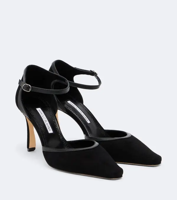 Manolo Blahnik Verdusan Leather-trimmed Suede Pumps - Black