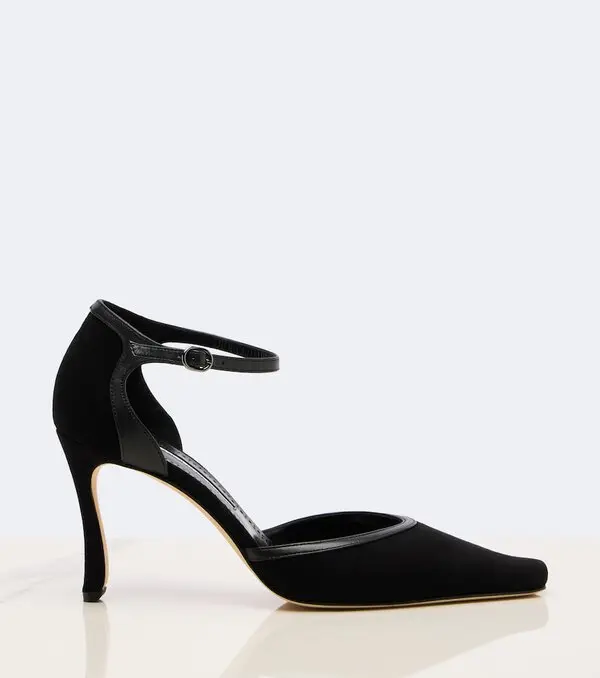 Manolo Blahnik Verdusan Leather-trimmed Suede Pumps