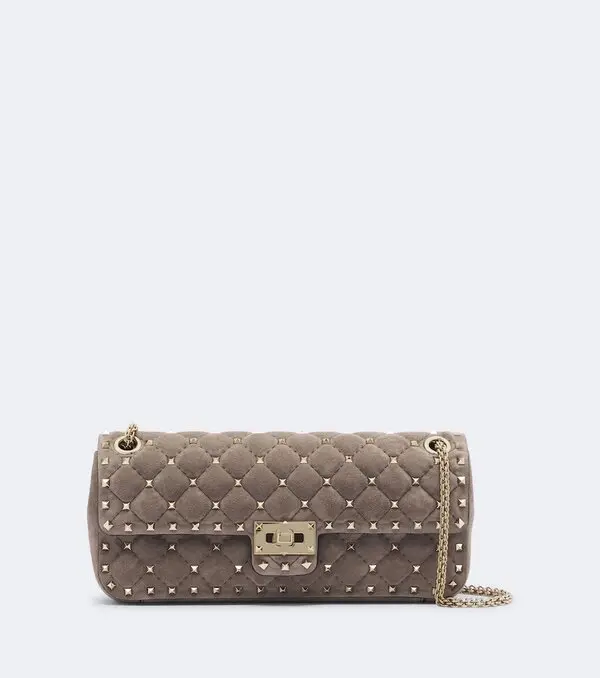 Valentino Garavani Rockstud Spike Small Suede Shoulder Bag - Grey