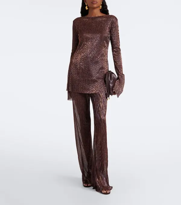 CALA DE LA CRUZ Dries Knitted Lamé Wide-leg Pants