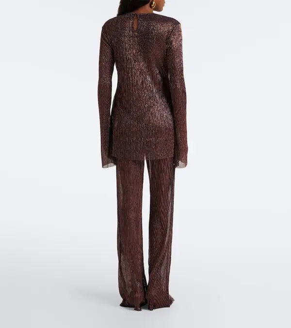 CALA DE LA CRUZ Dries Knitted Lamé Wide-leg Pants