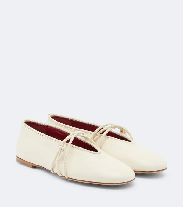 Bottega Veneta Rosa Intrecciato Leather Mary Jane Flats - White