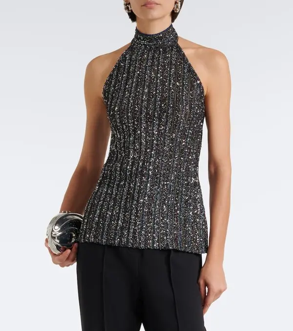 Missoni Ribbed-knit Sequined Halterneck Top