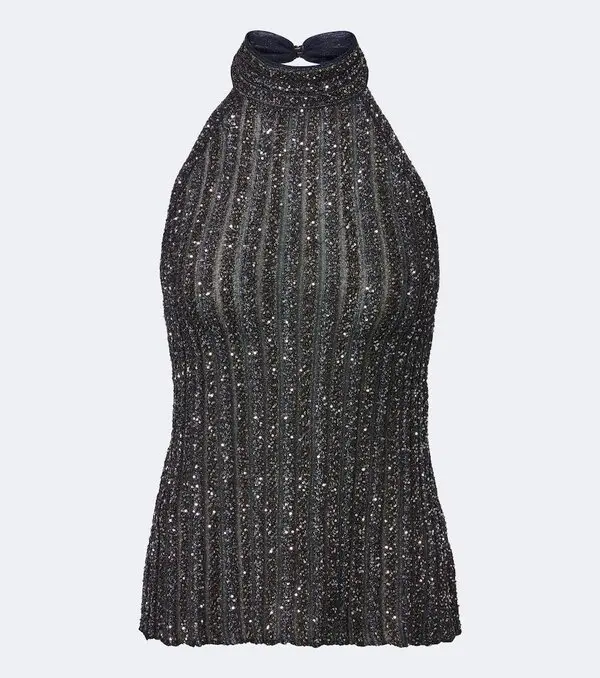 Missoni Ribbed-knit Sequin Halterneck Top - Black