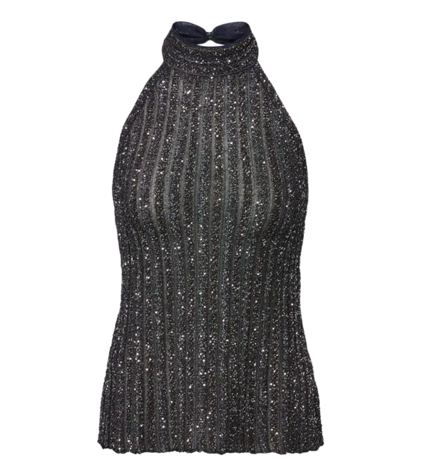 Missoni Ribbed-knit Sequin Halterneck Top - Black