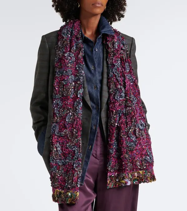 Dries Van Noten Embellished Floral Scarf