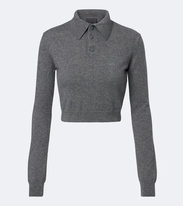 MUGLER Cropped Cashmere Polo Sweater In Heather - Grey