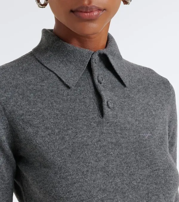 MUGLER Cropped Cashmere Polo Sweater In Heather - Grey