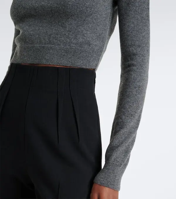 MUGLER Cropped Cashmere Polo Sweater In Heather - Grey