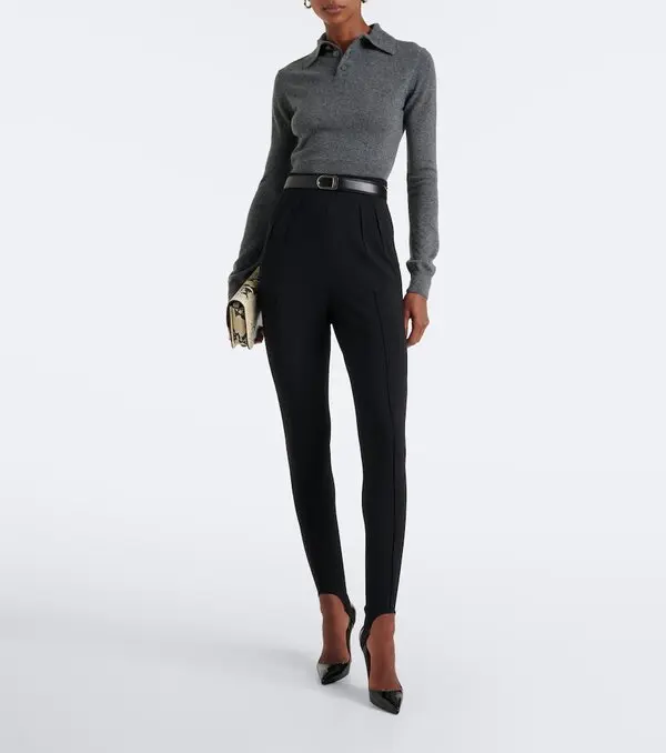 MUGLER Cropped Cashmere Polo Sweater In Heather - Grey