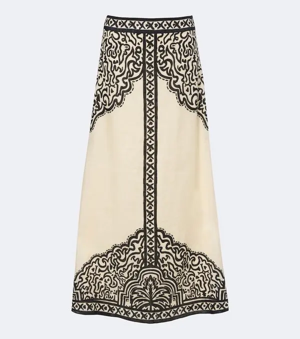 Johanna Ortiz Loose Horizon Printed Linen Maxi Skirt - White