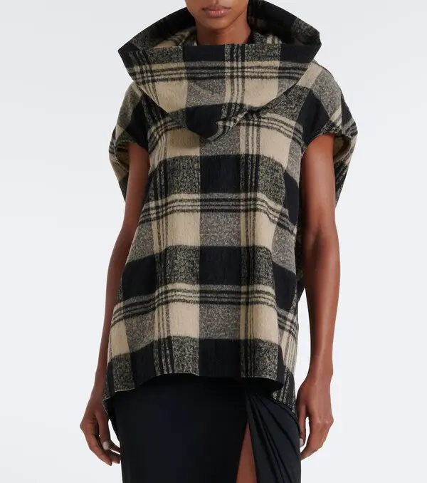 Rick Owens Plaid Hooded Sleeveless Top