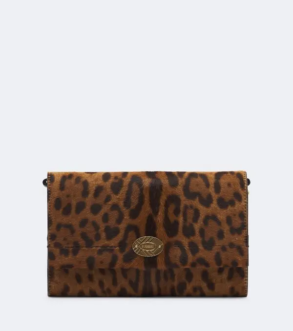 Burberry Leopard-print Calf Hair Wallet On Chain - Brown