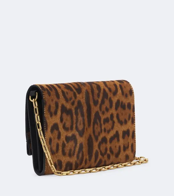 Burberry Leopard-print Calf Hair Wallet On Chain