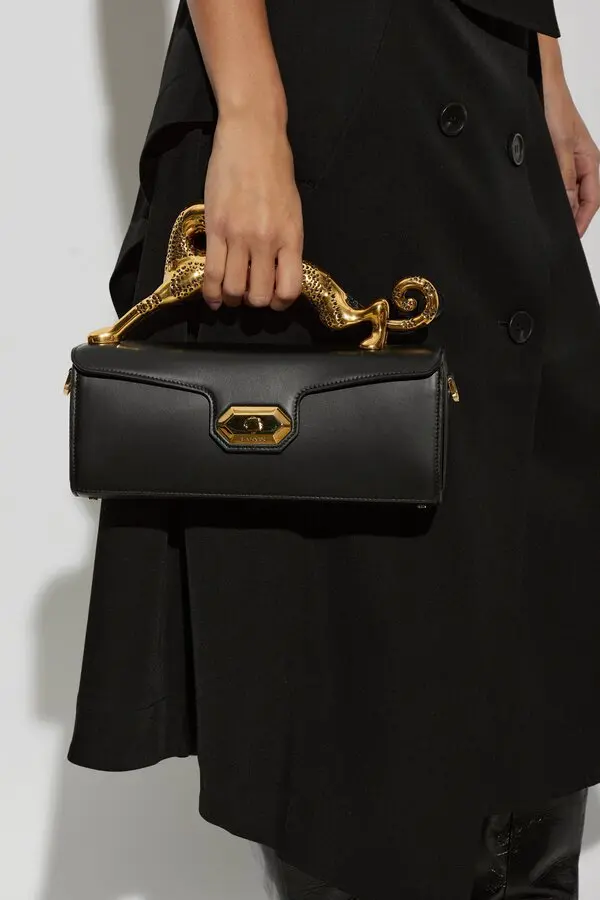 LANVIN Full-grain Leather Evening Bag With Gold Tone Cat Handle