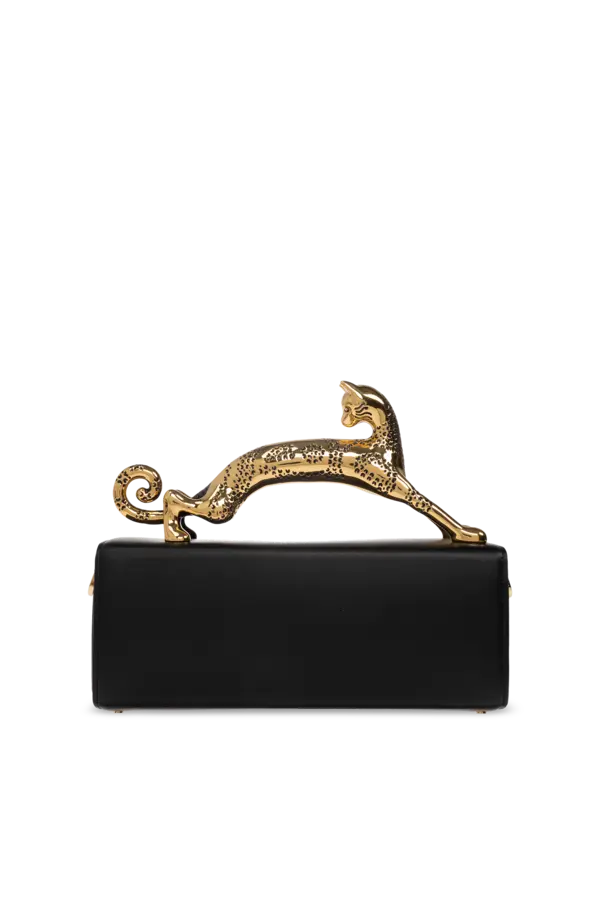 LANVIN Full-grain Leather Evening Bag With Gold Tone Cat Handle