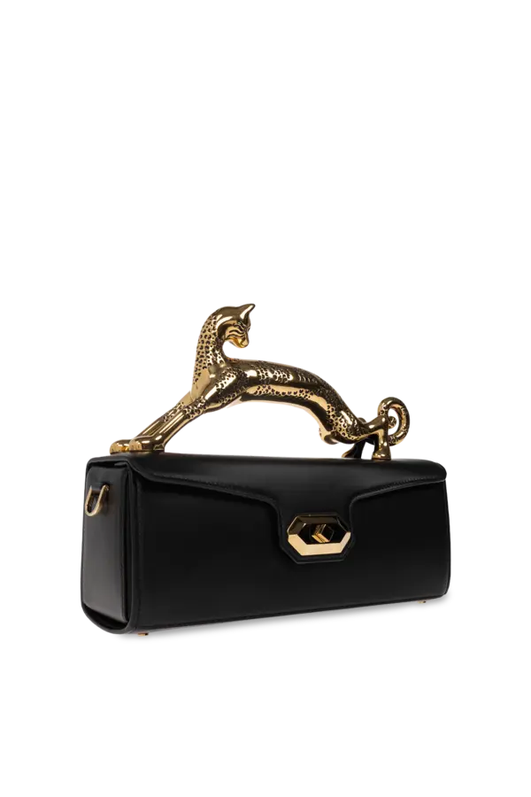 LANVIN Full-grain Leather Evening Bag With Gold Tone Cat Handle