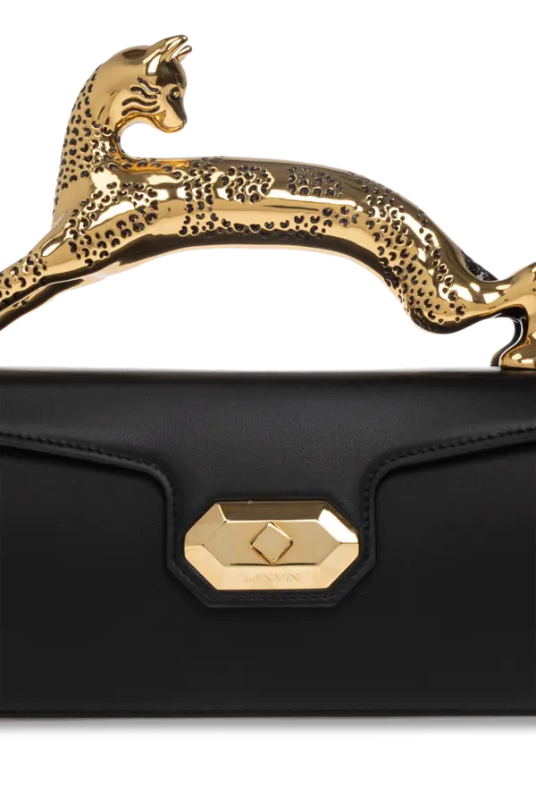 LANVIN Full-grain Leather Evening Bag With Gold Tone Cat Handle