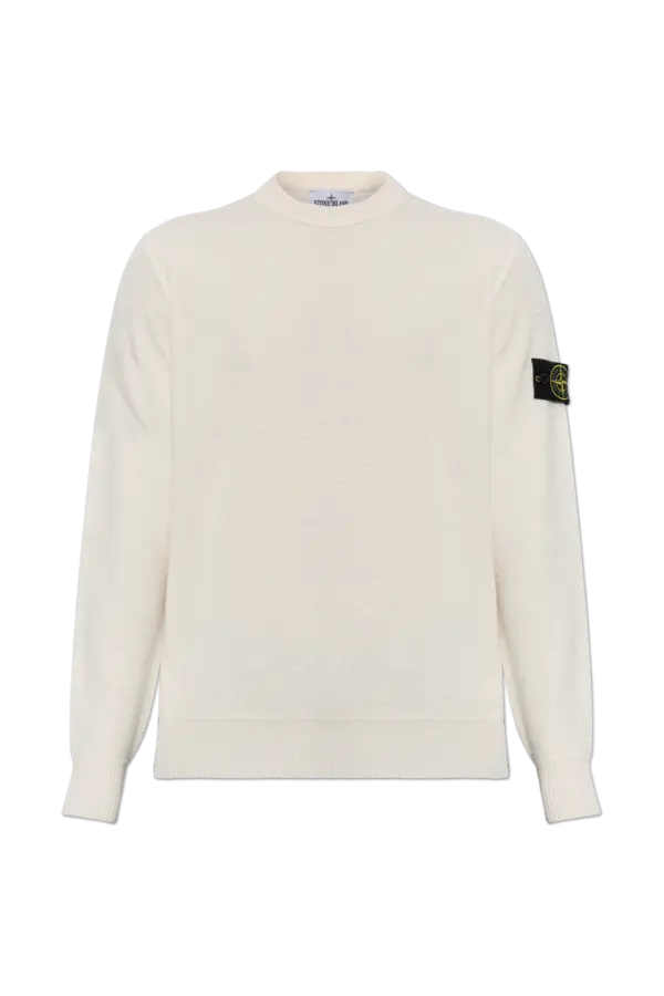 Stone Island Wool Sweater With Logo Patch - Cream