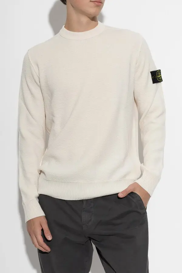 Stone Island Wool Sweater With Logo Patch - Cream